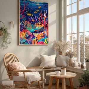 Coral Reef Poster Print: Vibrant Marine Life Illustration, Coastal ...