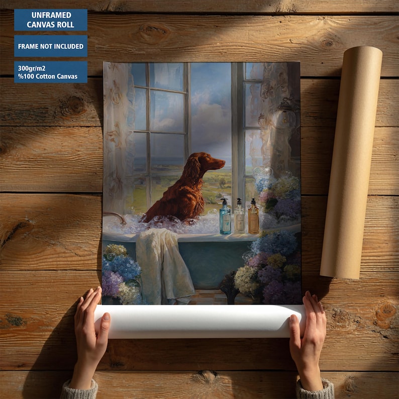 Vintage Irish Setter Print: Floral Window Landscape, Rustic Home Decor ...
