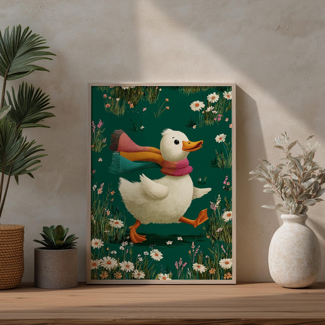Cute Duck Art Print, Whimsical Duck Poster, Colorful Scarf Duck ...