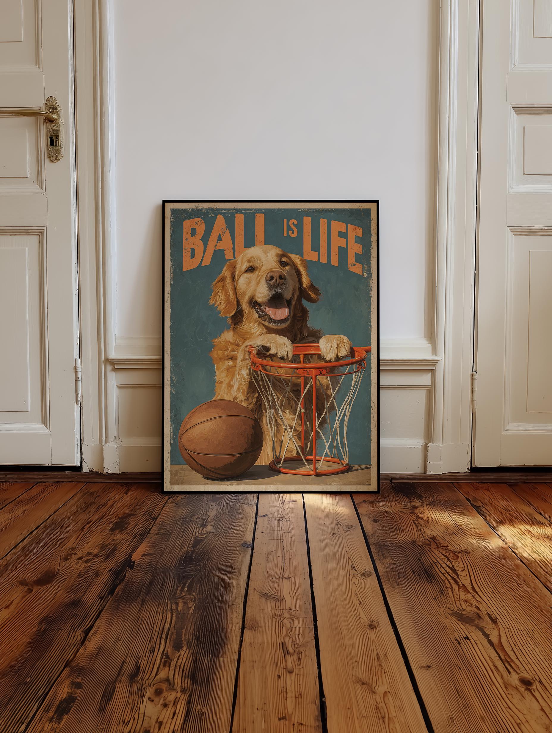 Golden Retriever Basketball Art Print: Retro Dog Lover Decor - Etsy