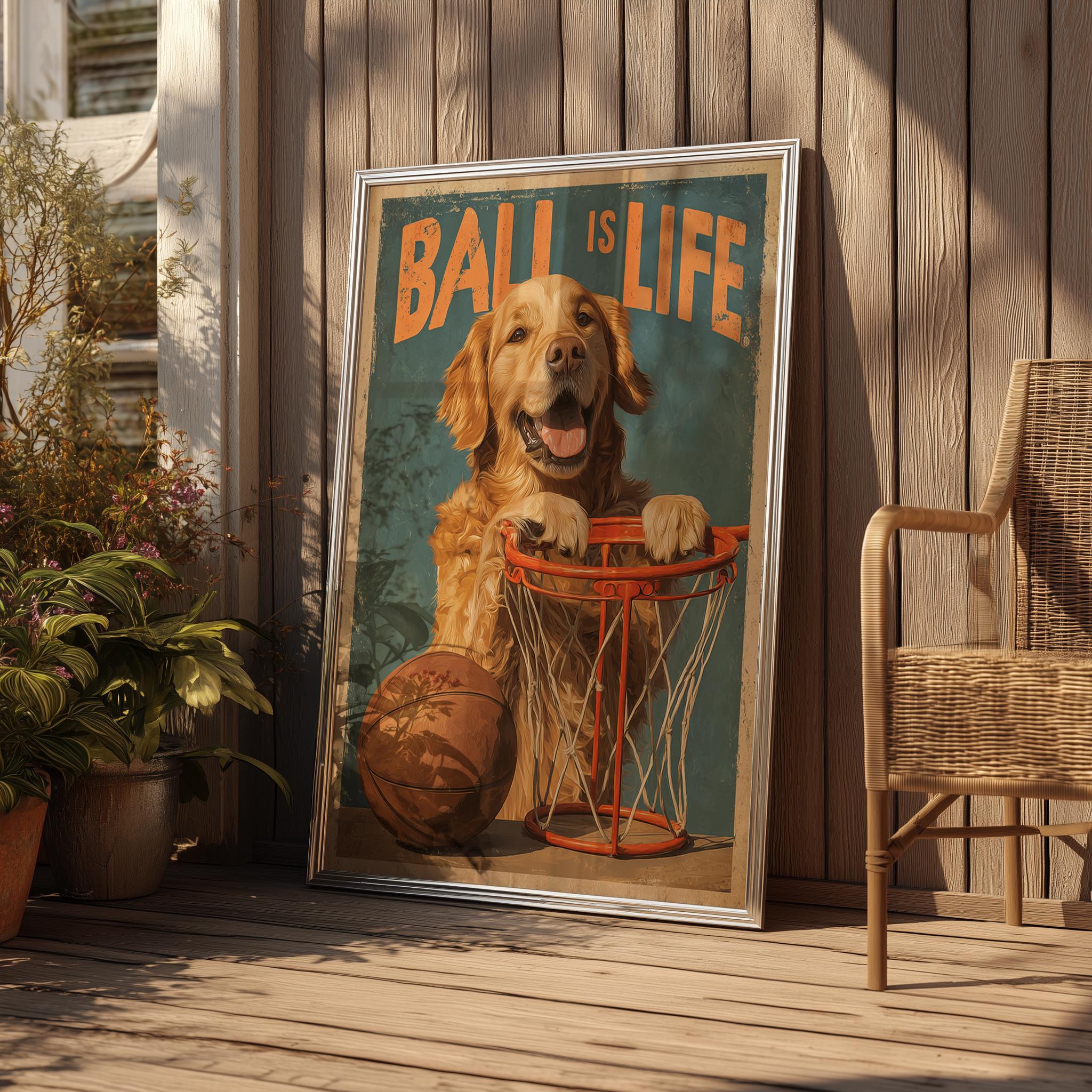 Golden Retriever Basketball Art Print: Retro Dog Lover Decor - Etsy