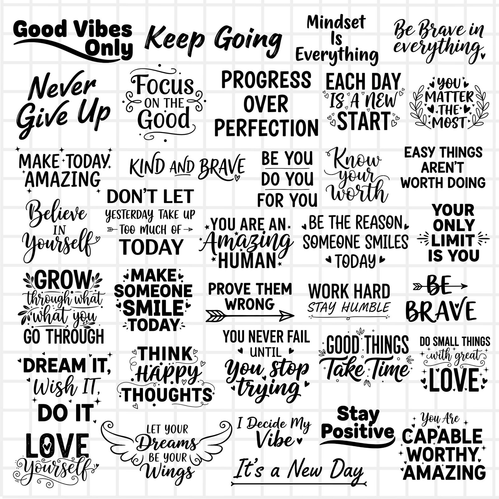 90 Motivational Quote SVG Bundle With Inspirational Cut Files and PNG ...
