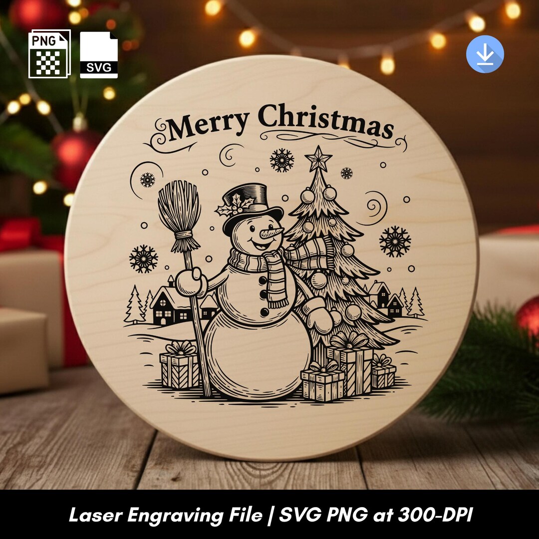 Merry Christmas Snowman SVG PNG, Laser Engraving Christmas Design ...