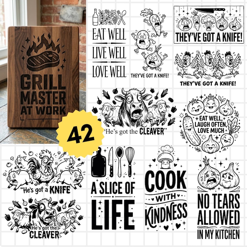 Funny Cutting Board SVG PNG Bundle – Kitchen Quotes | Laser Engraving ...