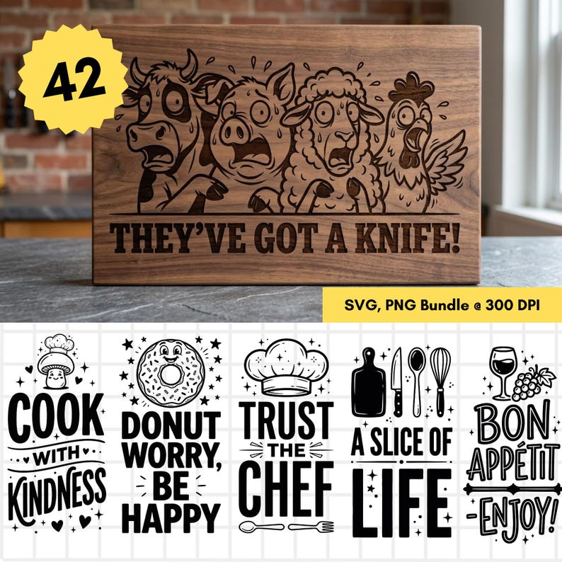 Funny Cutting Board SVG PNG Bundle – Kitchen Quotes | Laser Engraving ...