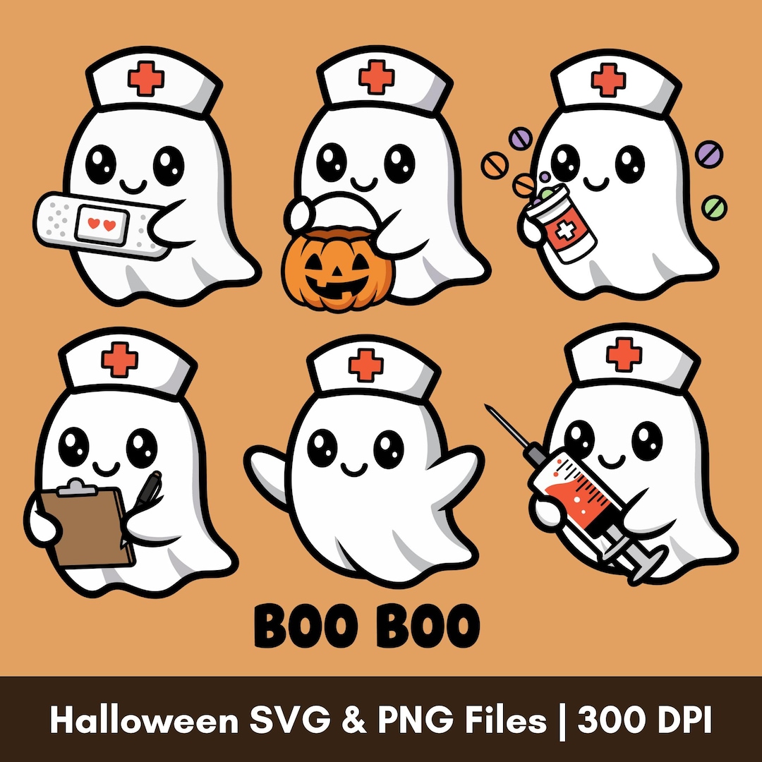 Halloween Nurse Ghost SVG Bundle | Cute Boo Boo Ghost Clipart PNG ...