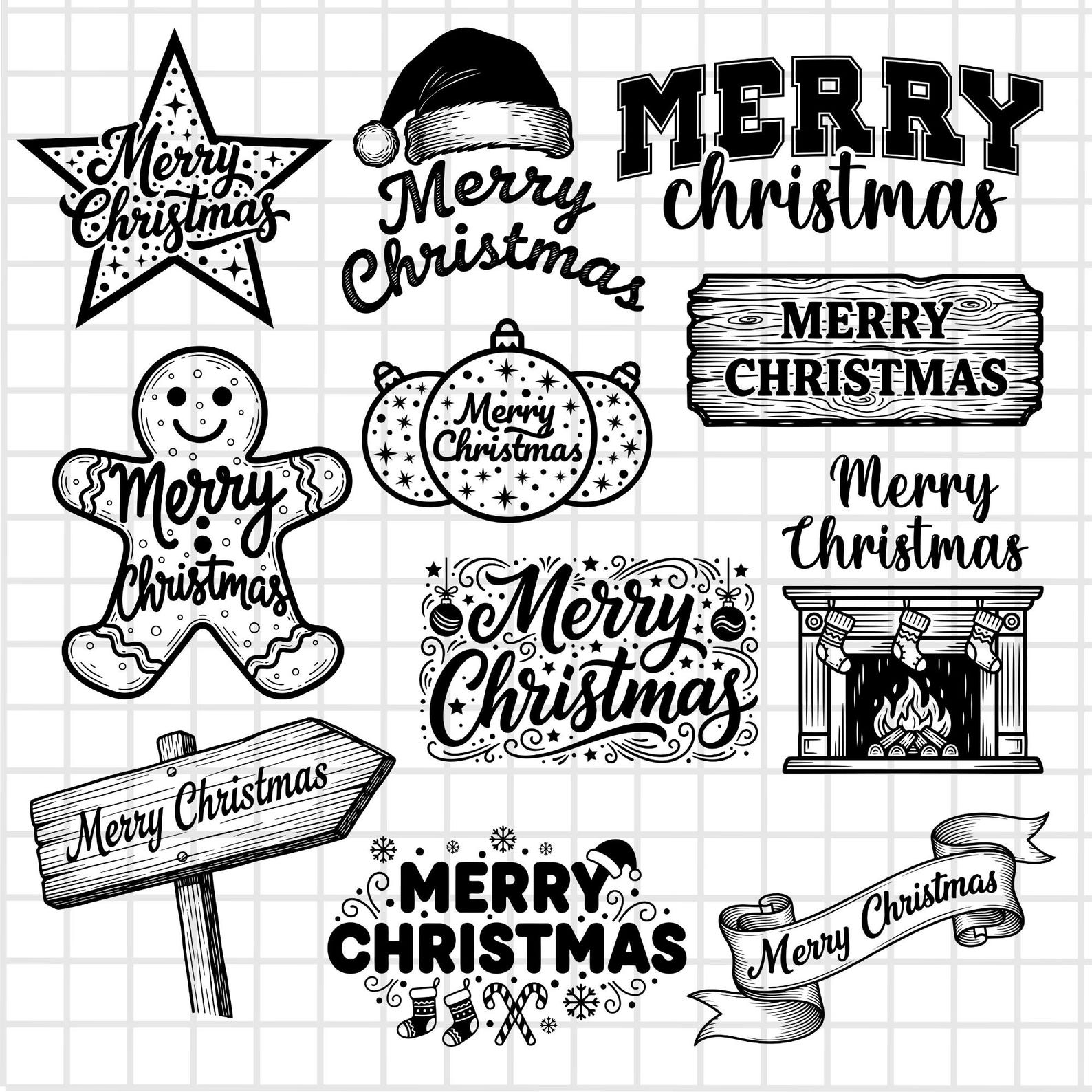 Merry Christmas SVG Bundle, Holiday Lettering Designs, Winter Ornaments ...