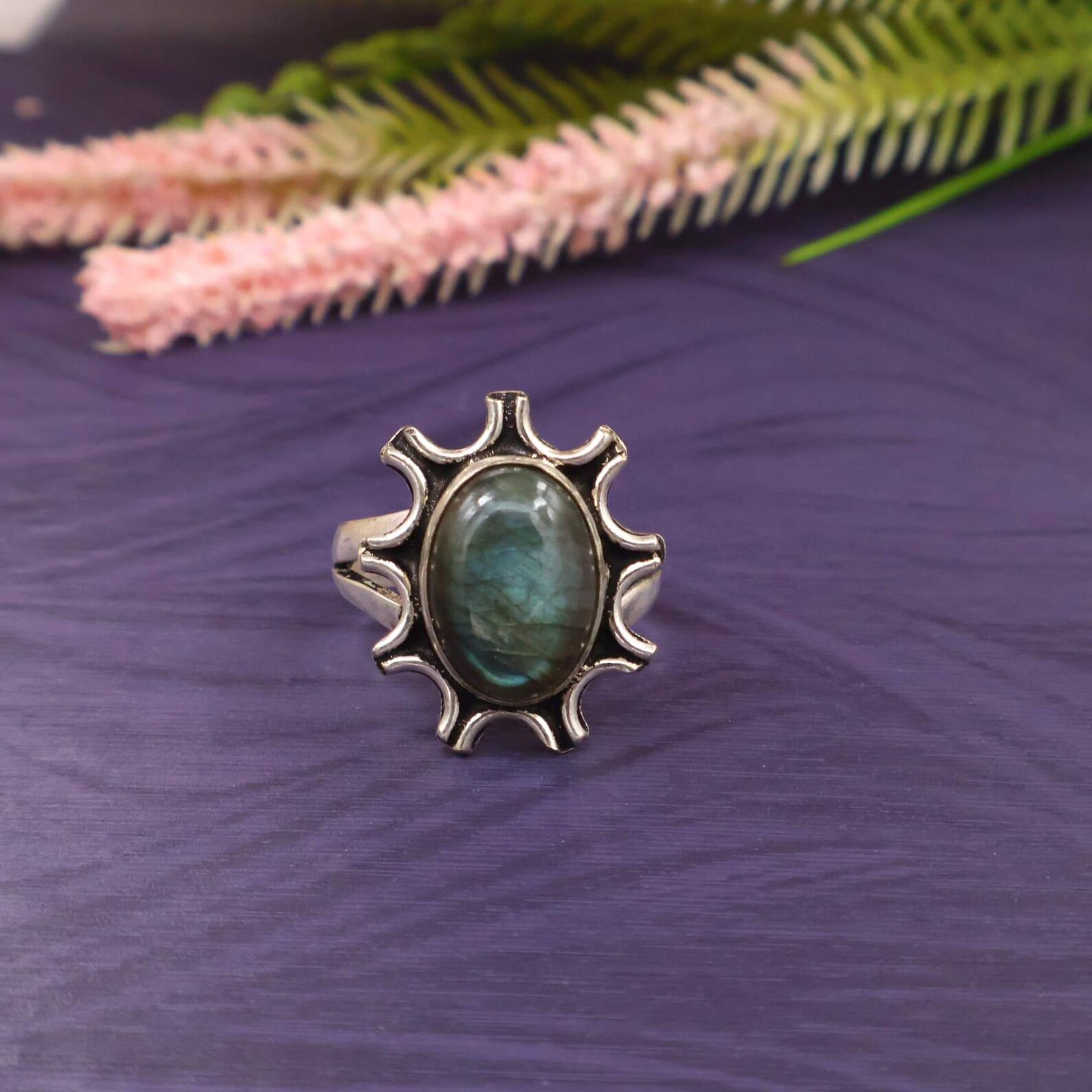 Oxidized Oval Labradorite Brass Ring, Handmade Vintage Artisan ...
