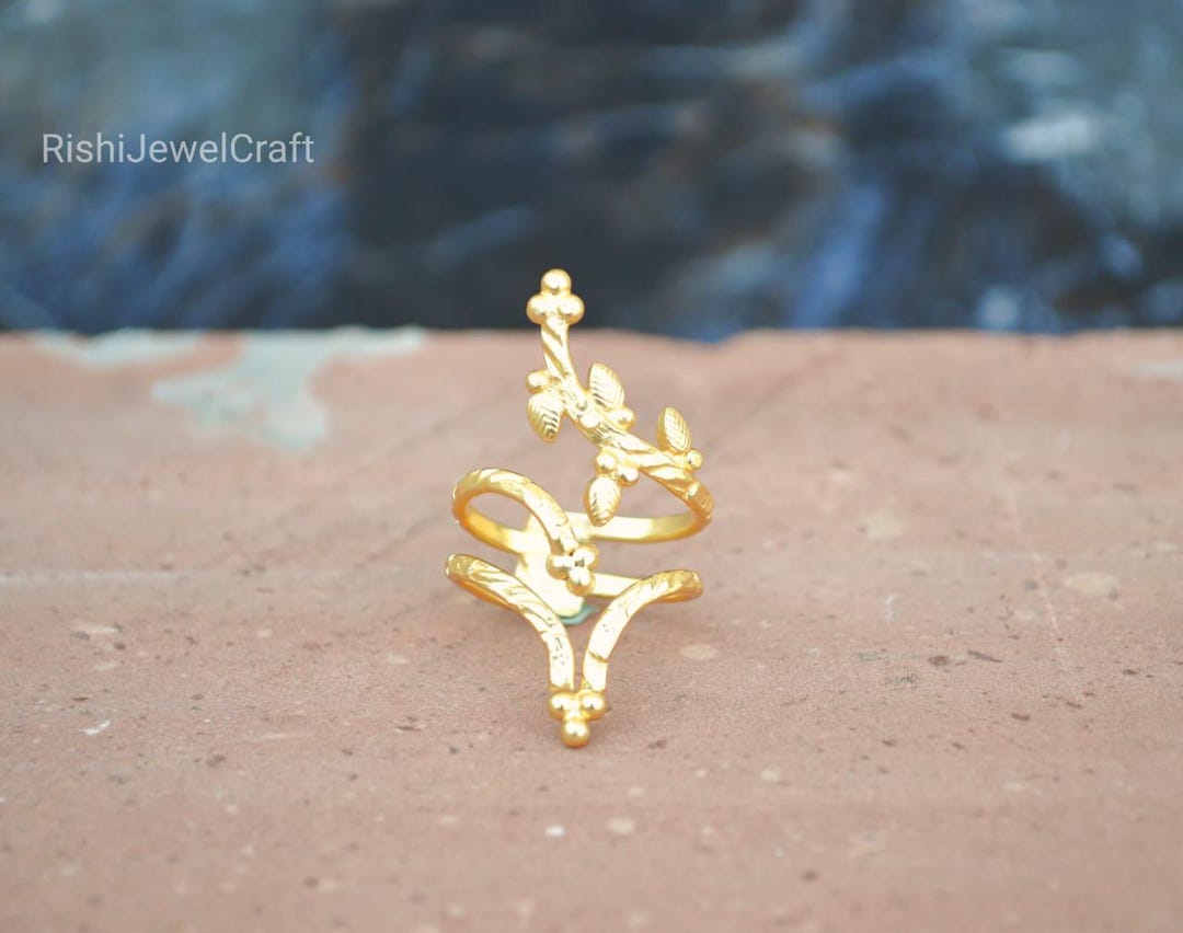 Handmade Brass Leaf Design Ring, Gold Plated Splint Knuckle Ring - Etsy