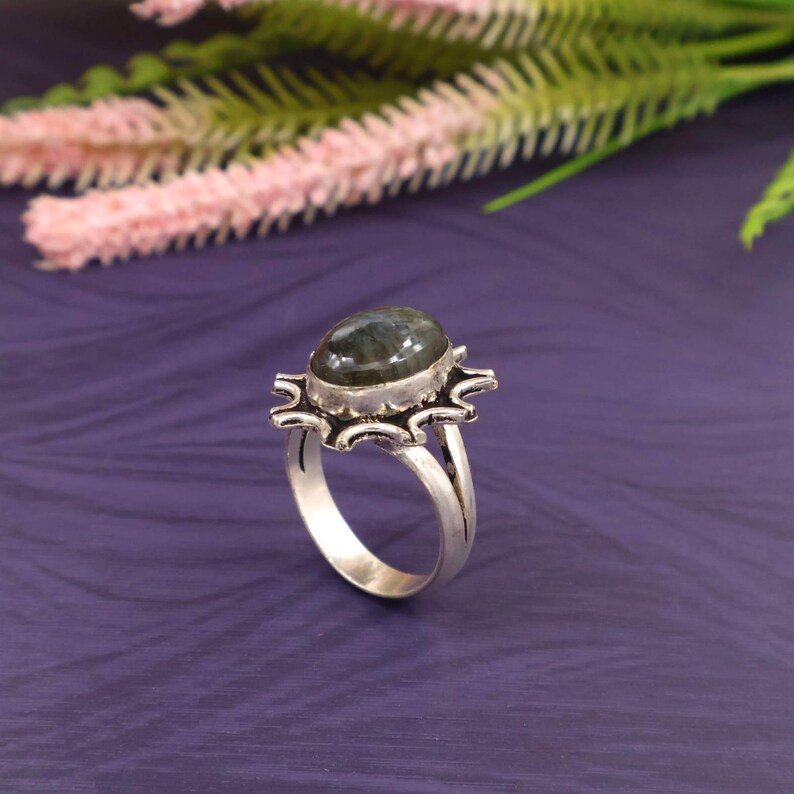 Oxidized Oval Labradorite Brass Ring, Handmade Vintage Artisan ...