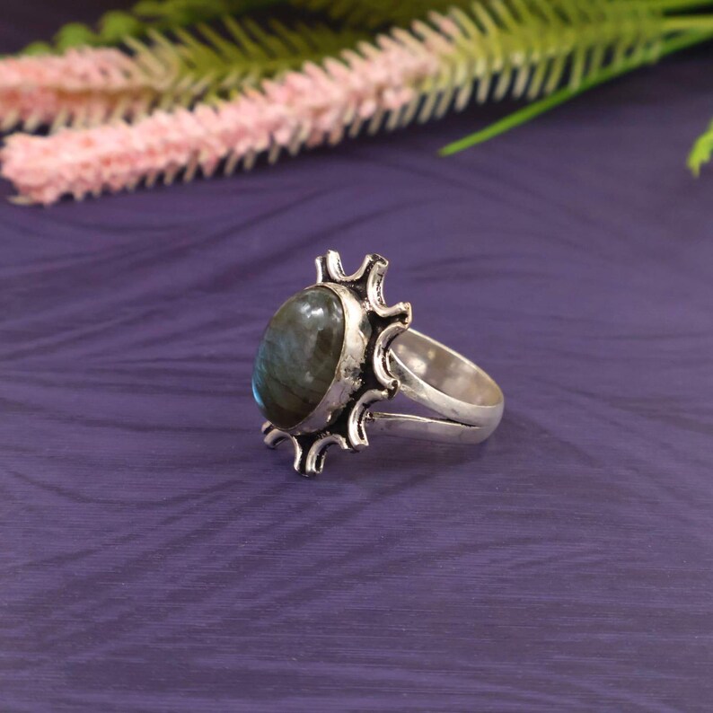 Oxidized Oval Labradorite Brass Ring, Handmade Vintage Artisan ...