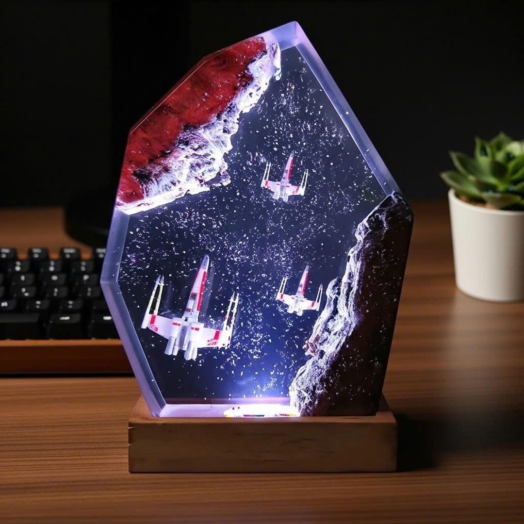 Sci-fi Space Fighter Squadron Resin Lamp, Handmade Galactic Night Light ...
