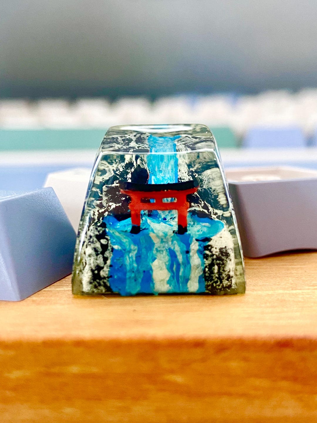 Handmade Artisan Keycap – Japanese Torii Gate Waterfall Resin Keycap ...