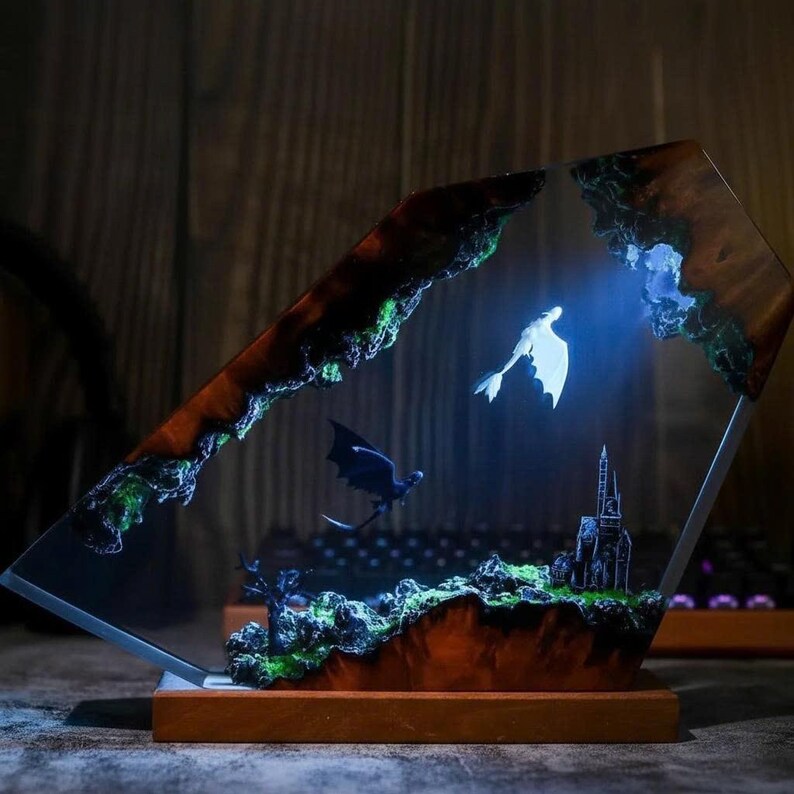 Valentine's Gift, Flying Httyd Dragon Couple Resin Lamp, Fantasy Httyd ...