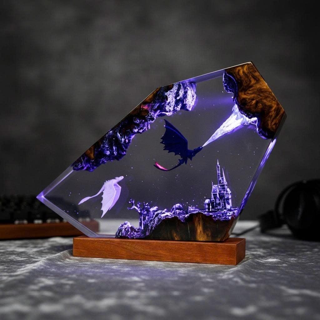 Valentine's Gift, Flying Httyd Dragon Couple Resin Lamp, Fantasy Httyd ...