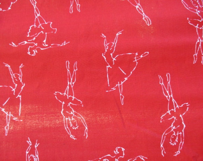 Ballet Dancer Fabric Remnant: Line Drawing on Tomato Red (1 1/3 Yards ...