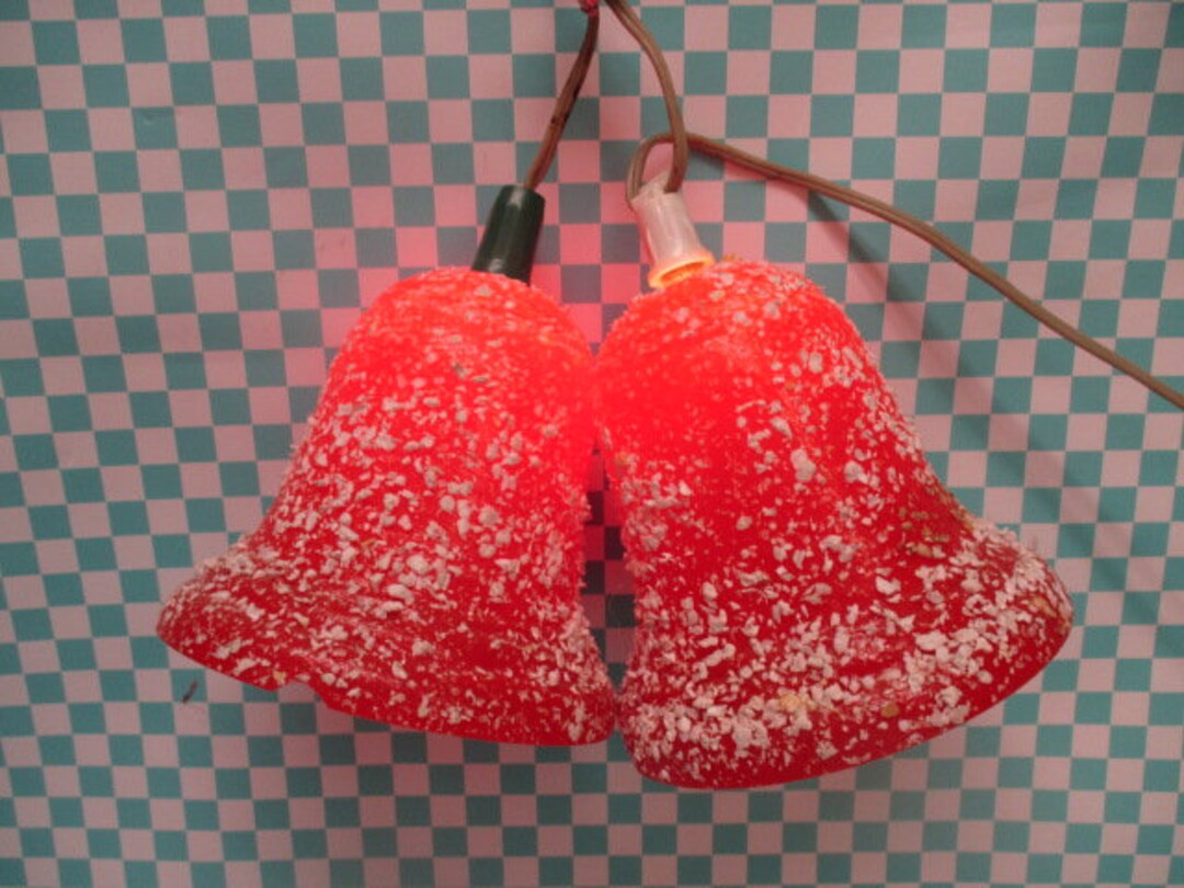 Red Electric Plastic Christmas Bells W/ Faux Snow Flocking, Chippy Mid ...