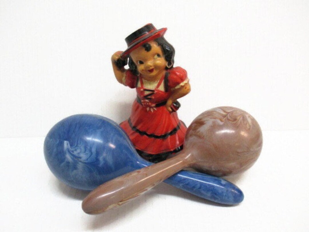 Set of 2 Marbled Plastic Maracas, Vintage Maracas, Toy Maracas ...