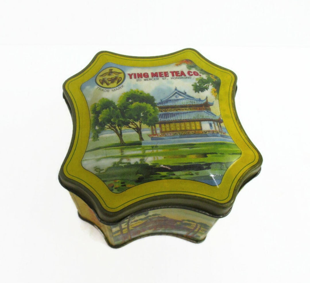 Ying Mee Tea Company Tea Tin, Unique Shape Asian Scenes Tin ...