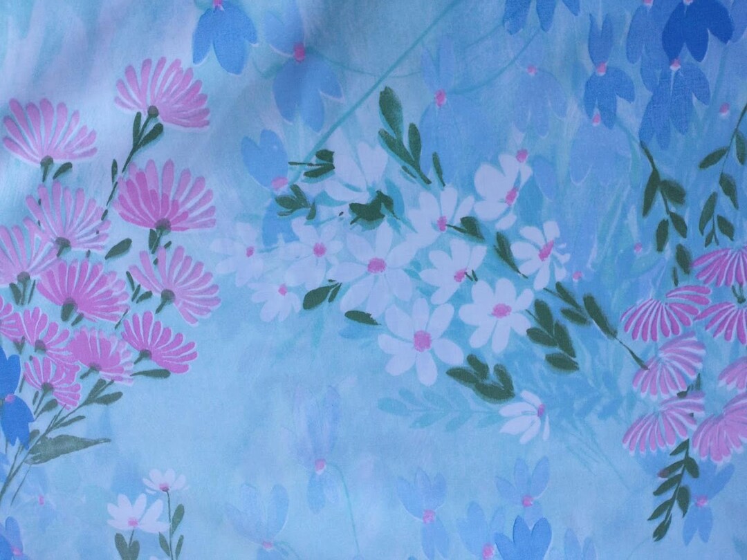 Oddball Size Pale Blue Floral Fabric, 20" X 71" Plus Tails, Reclaimed ...
