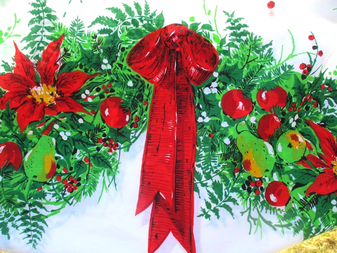 Vintage Christmas Poinsettia Fabric: Springs Mills Holiday Garland ...