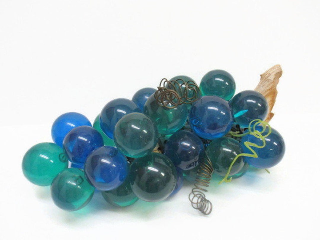 Large Lucite/acrylic Blue Green Grape Cluster on Driftwood Base, Iconic ...
