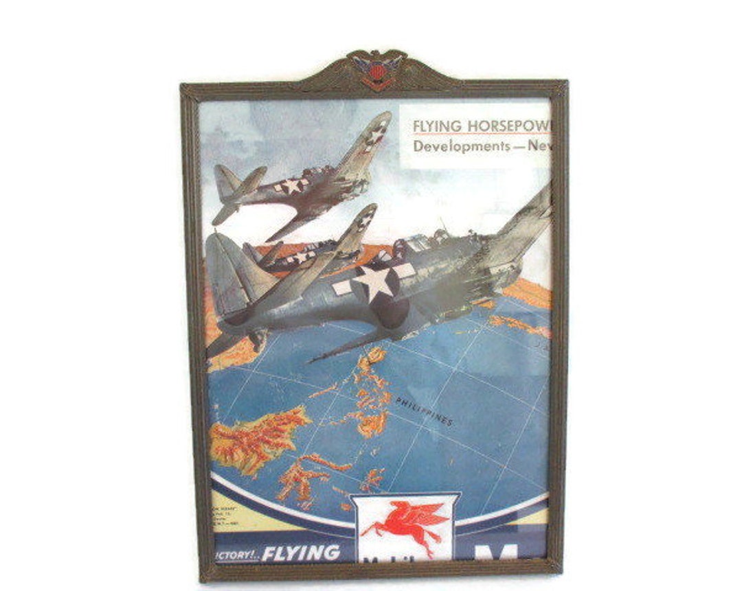 1940s WWII Era Metal Military Picture Frame, Patriotic Insignia Brass ...