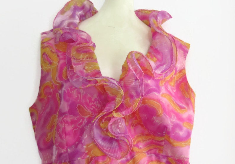 Sheer Bright Pink Print Chiffon Long Gown Resort Wedding | Etsy