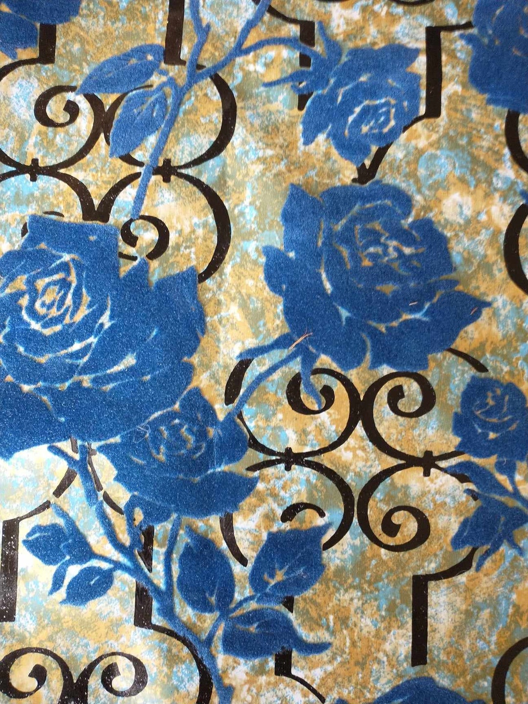 Blue Flocked Roses Contact Paper, Mid Century Floral Vinyl, (18x52.5 ...