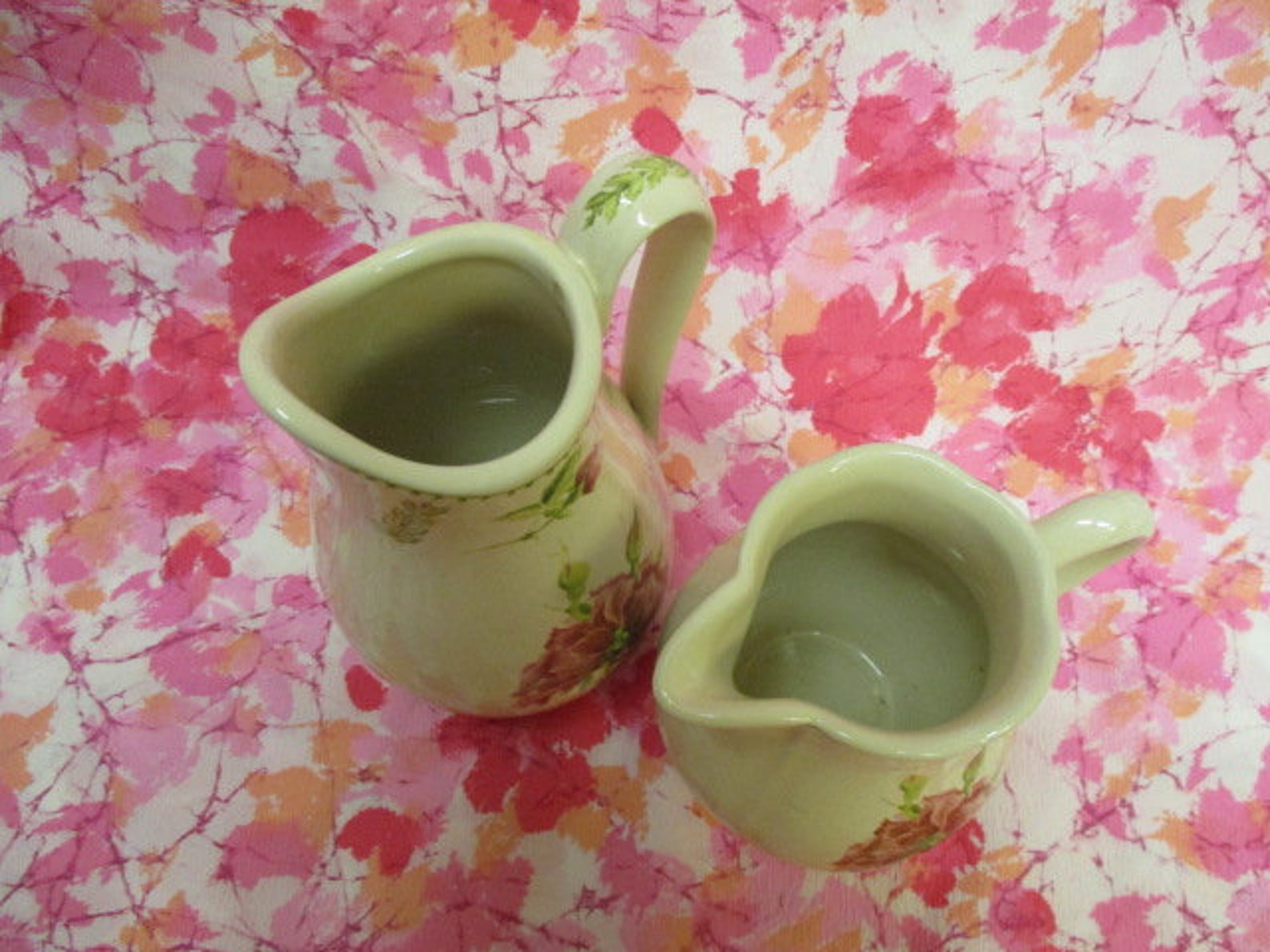 Beautiful Pottery Pitcher Set w/ Dusty Pink Rose Motif | Etsy