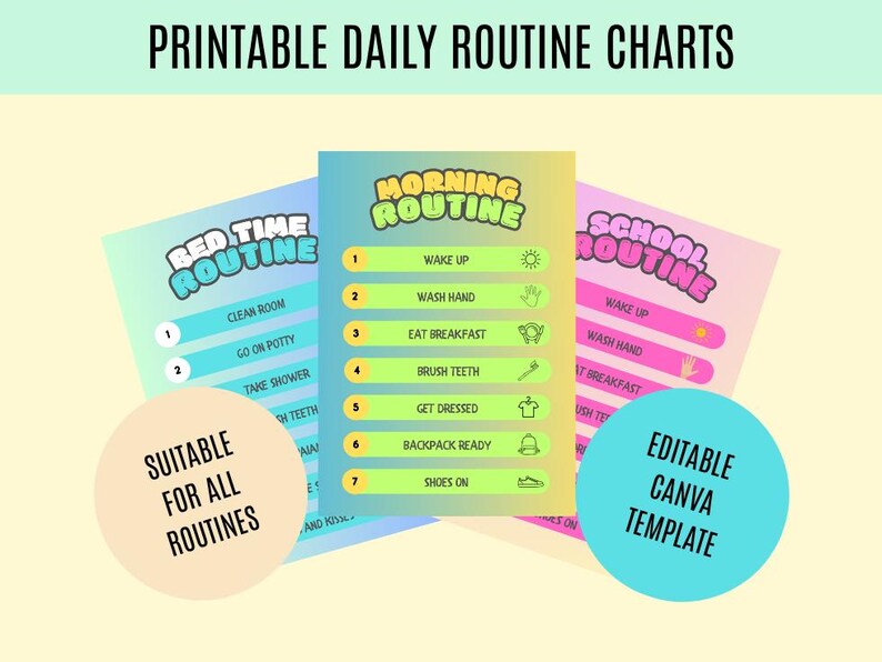 Kids Morning Routine Chart: Visual Schedule for Toddlers (digital ...