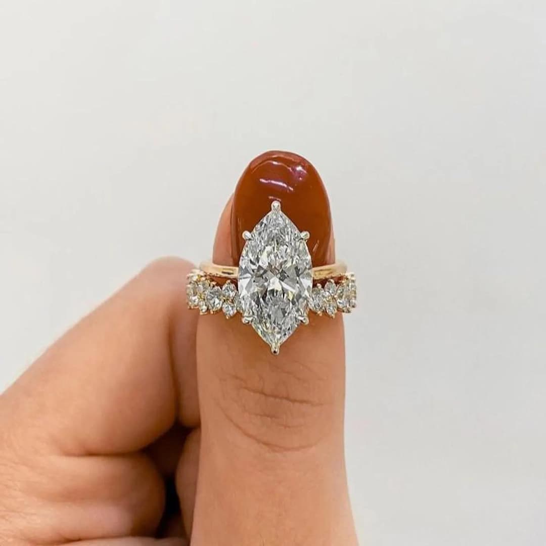 4 CT Marquise Cut Moissanite Diamond Bridal Ring Sets Marquise Diamond ...