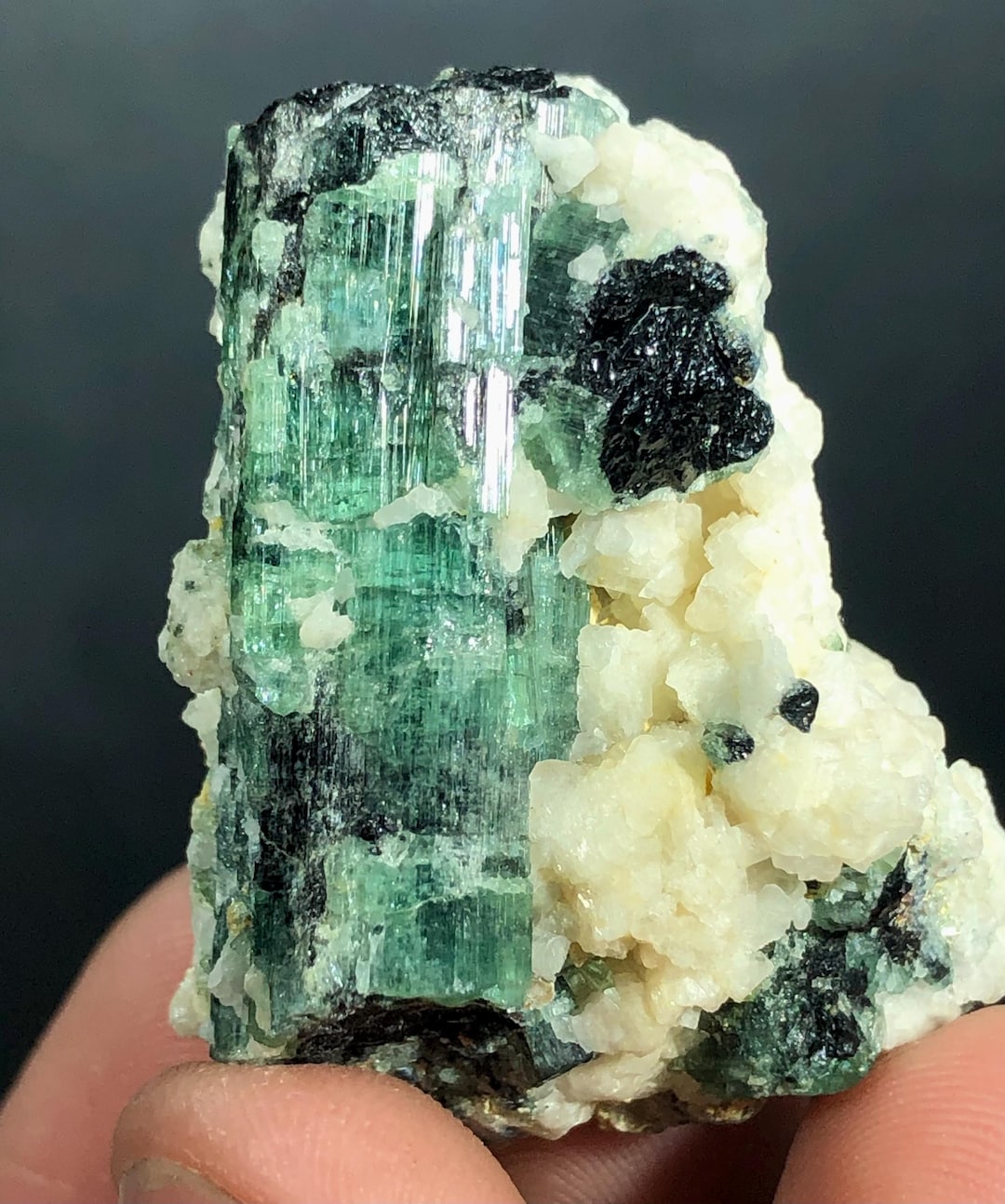 Green Tourmaline Crystal With Feldspar & Quartz: Mineral Specimen - Etsy