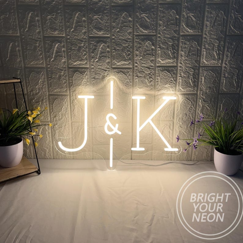 Custom Initials Neon Sign, Personalized Wedding Decor, Battery Operated ...