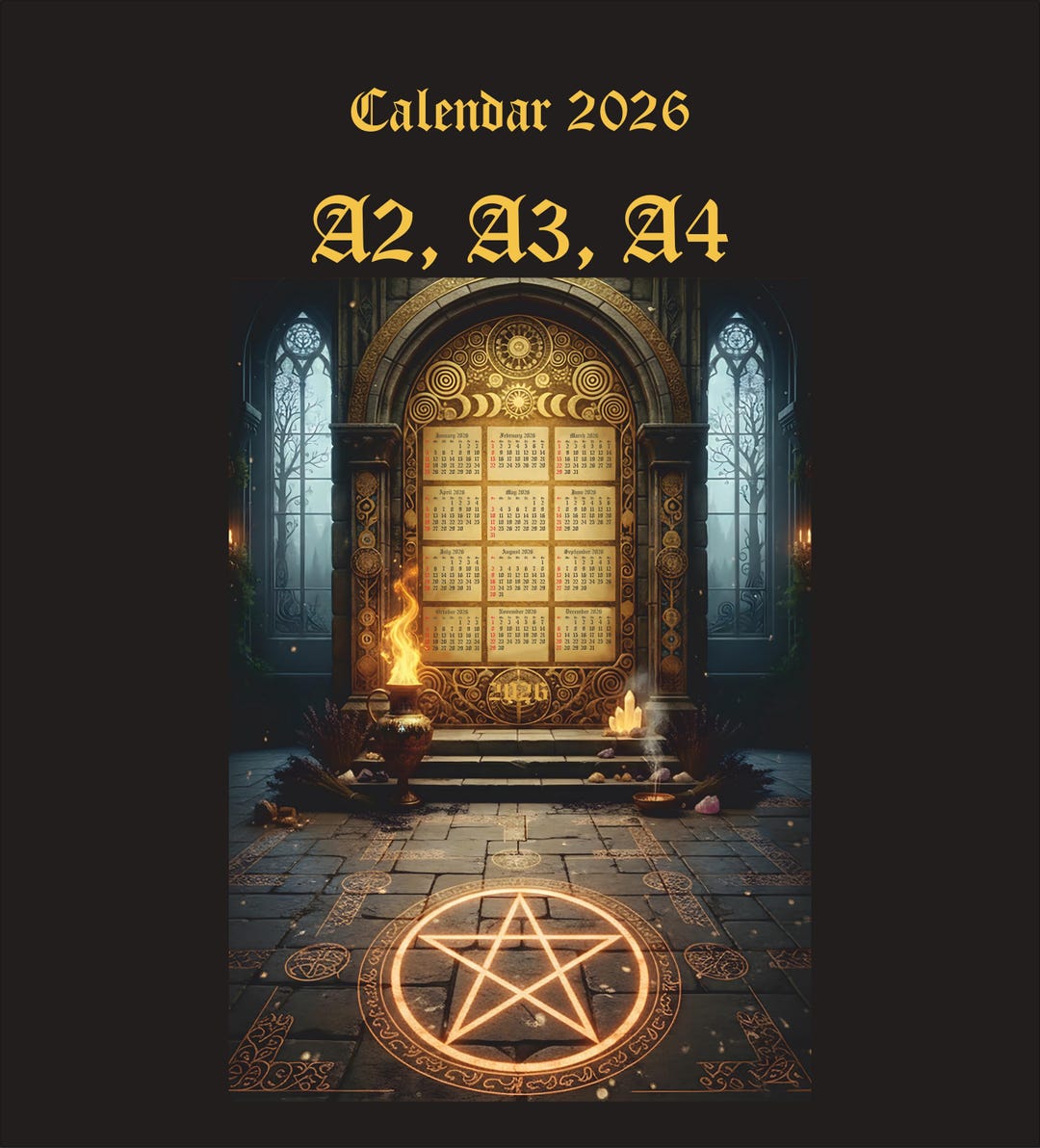 2026 Dark Fantasy Calendar Gothic Wall Art Printable Witchy Occult ...