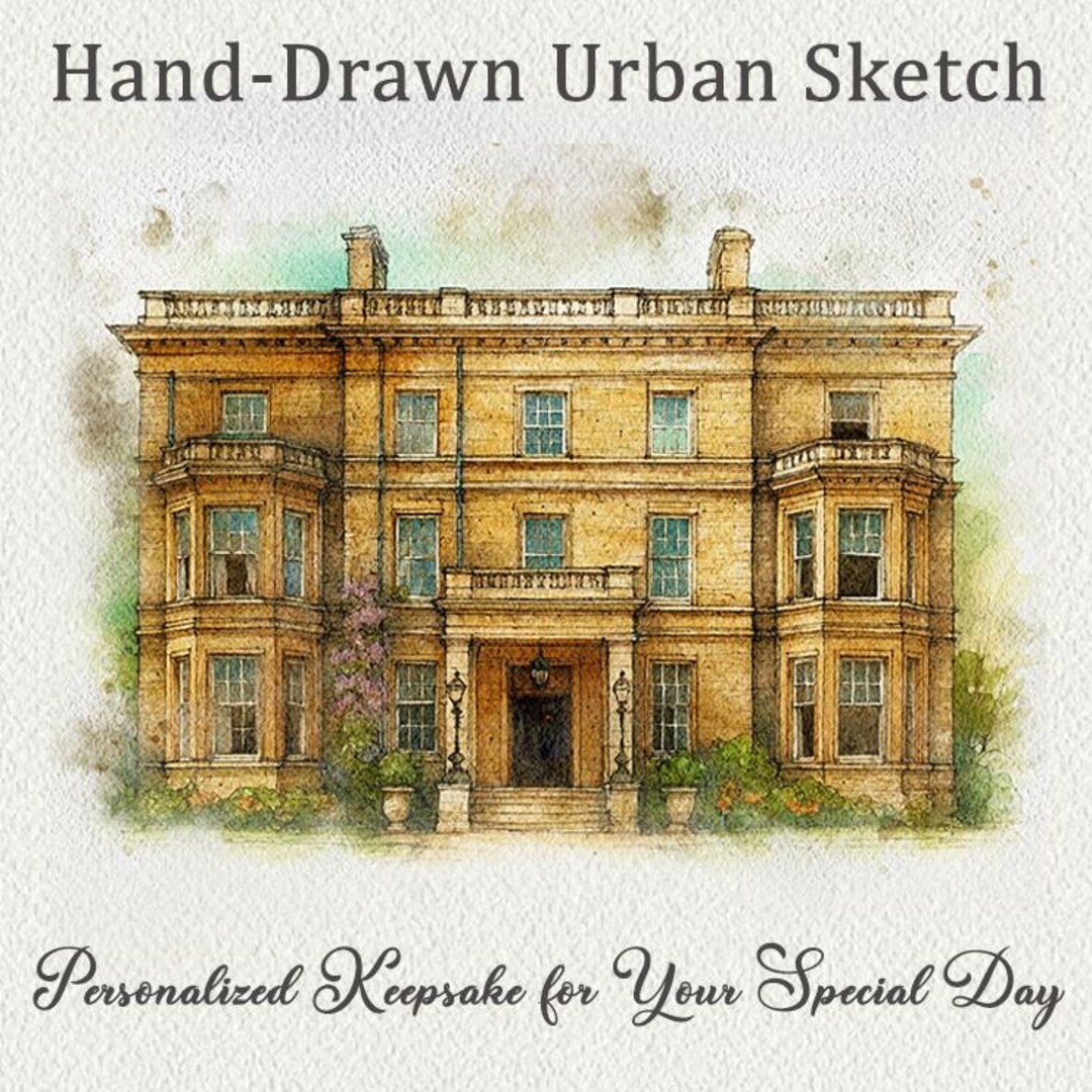 Custom Wedding Venue Watercolor Sketch: Hand-drawn Ink Illustration ...