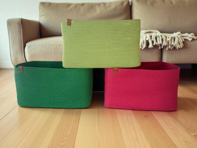 Cotton Rope Basket, Cotton Rectangular Storage Baskets, Decorative ...