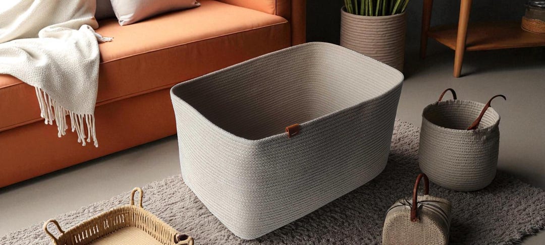 Cotton Rope Basket, Cotton Rectangular Storage Baskets, Decorative ...