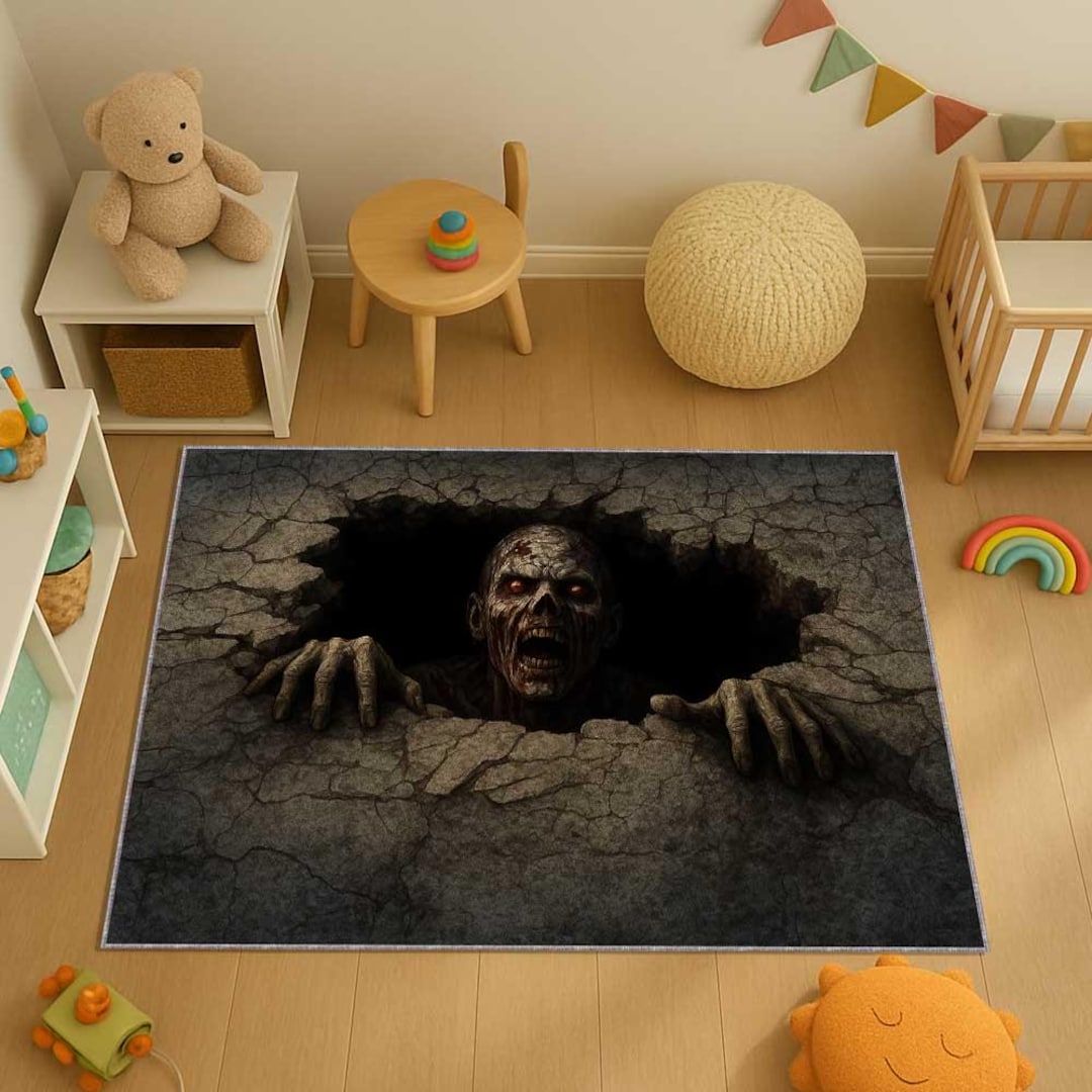 Zombie Breaking Wall Rug, Creepy Horror Halloween Decor, Scary Undead ...