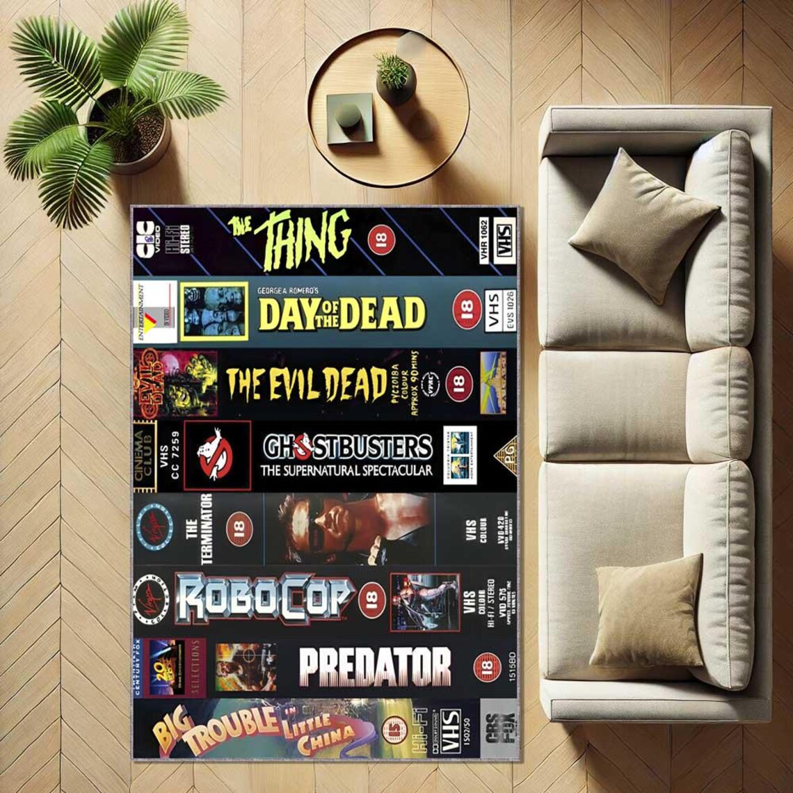 80s VHS Movie Rug, Custom Horror Sci-fi Carpet, the Thing Terminator ...