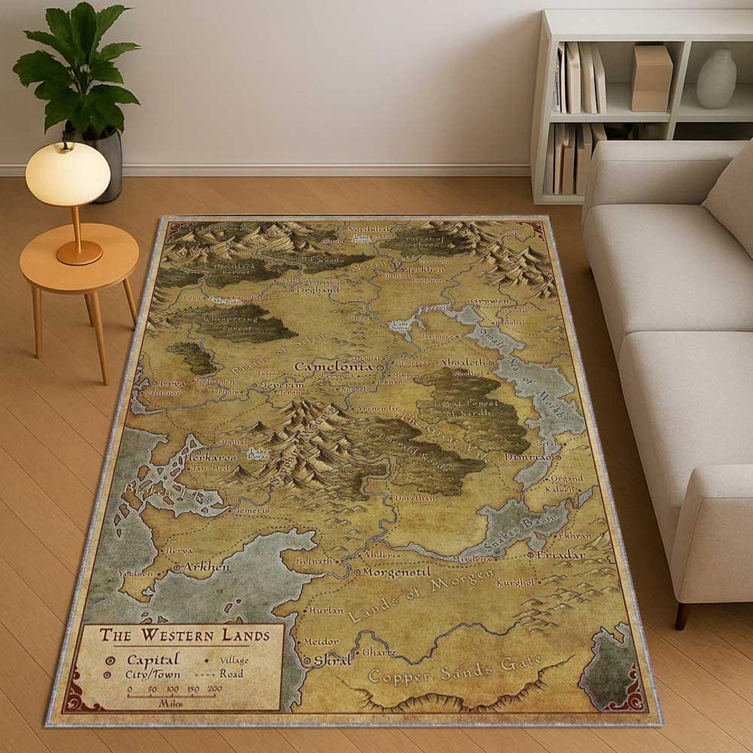 Fantasy Map Rug, Medieval Vintage World Map Carpet, Tolkien Inspired ...