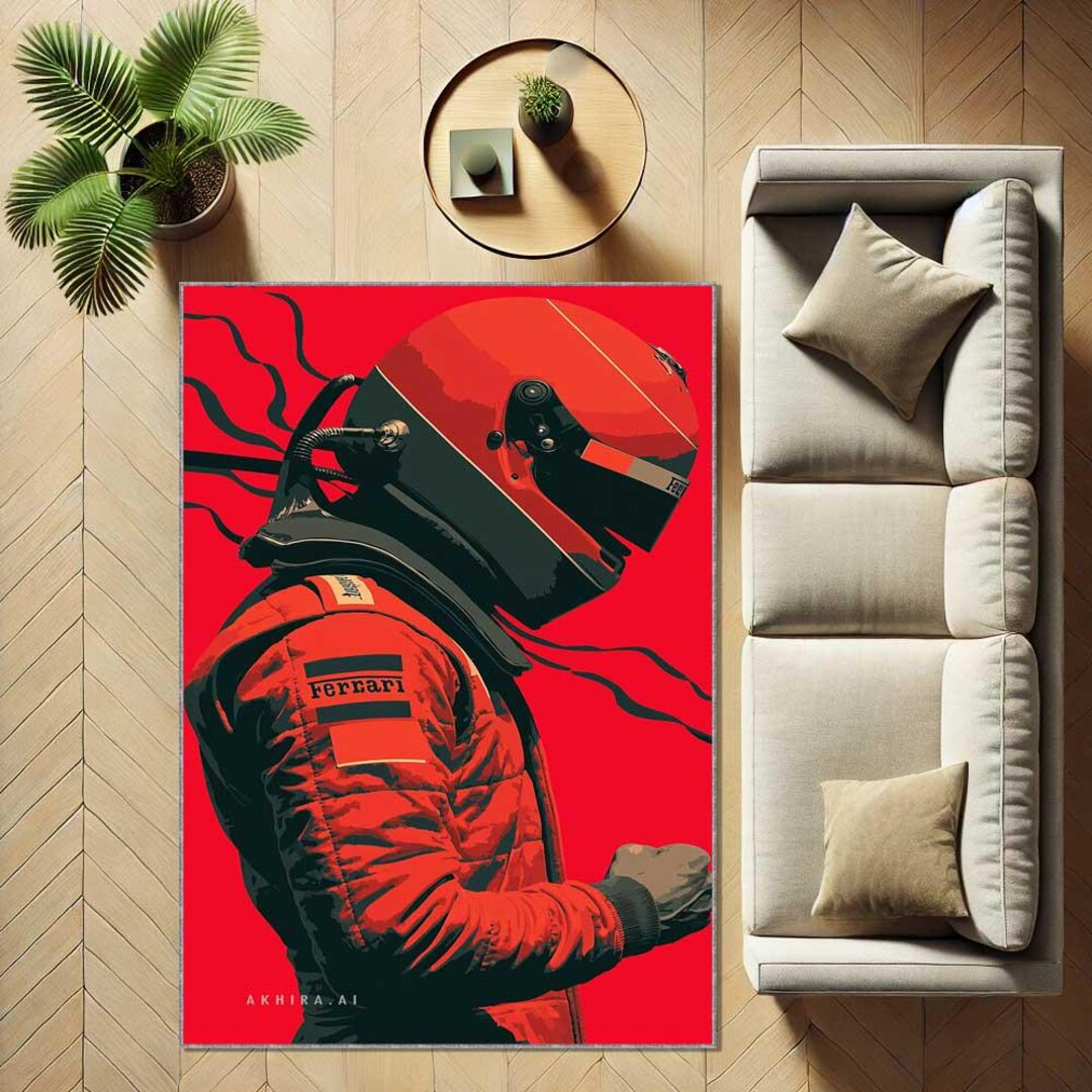 Racer Rug, Red Racing Driver Decor, Formula 1 Art Carpet, Motorsport ...