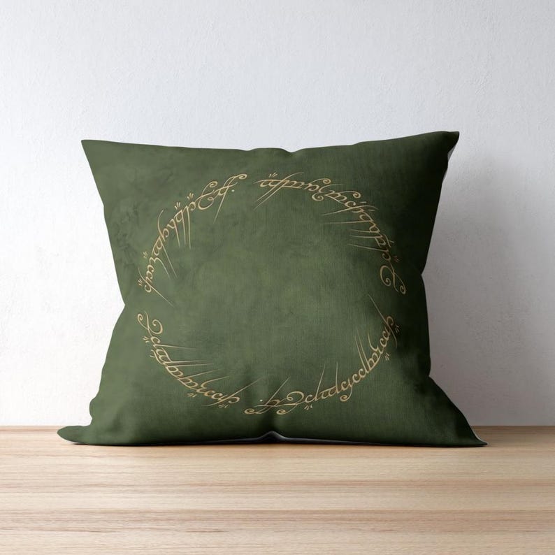 LOTR Ring Script Pillow Cover, Green Throw Pillow Case, Elvish Inspired ...