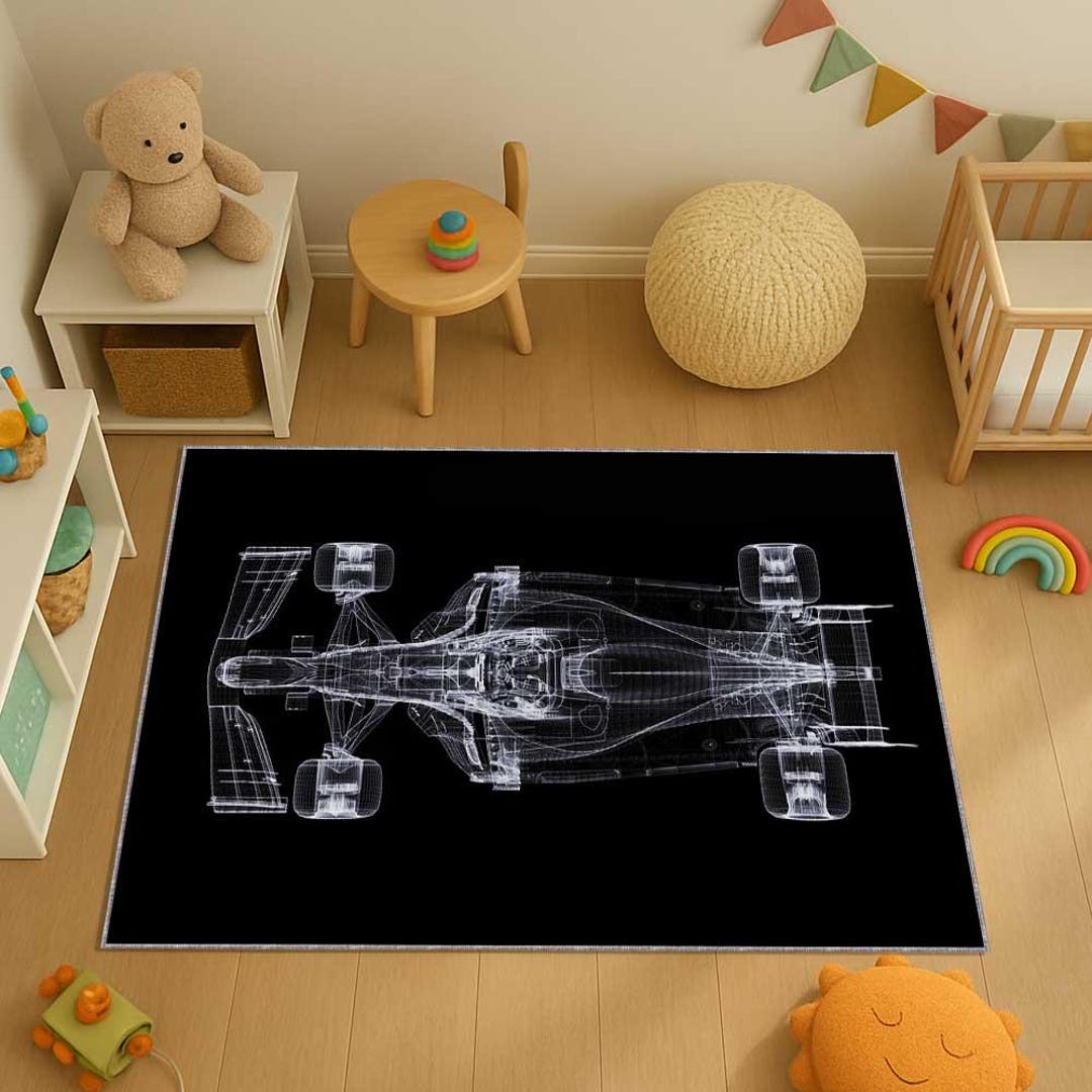 Formula 1 Racing Car Area Rug, Black Motorsport Decor Rug, Modern Man ...