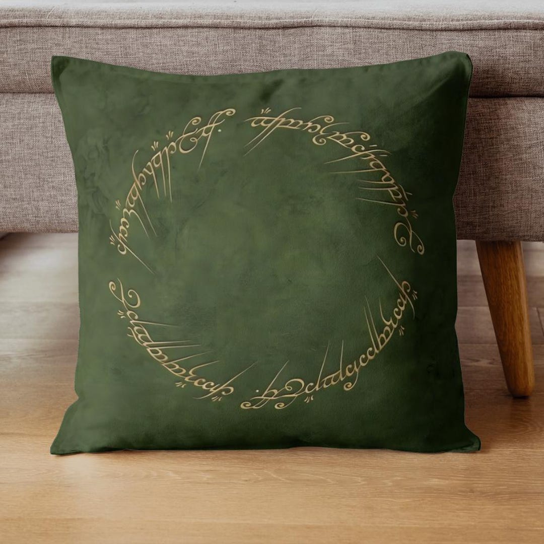 LOTR Ring Script Pillow Cover, Green Throw Pillow Case, Elvish Inspired ...