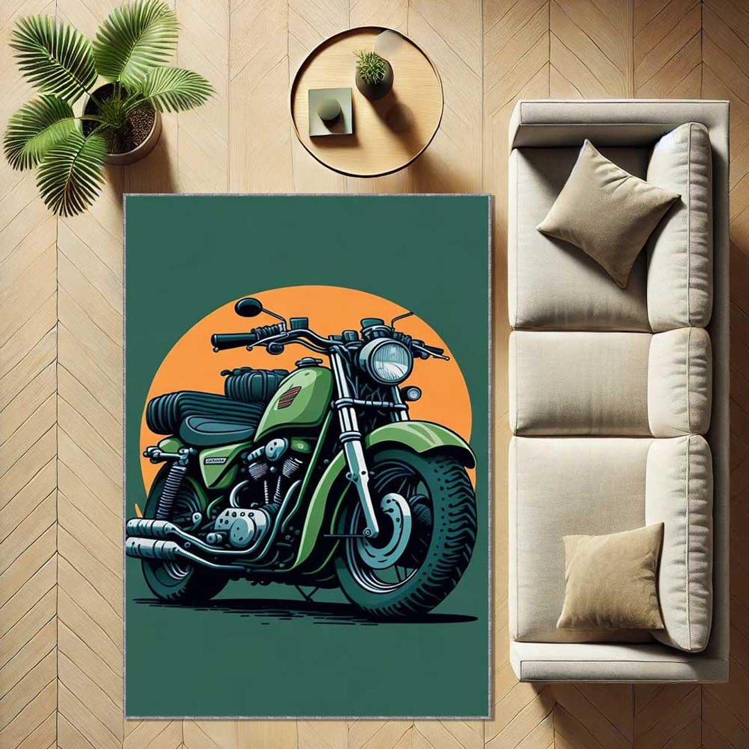 Harleydavidson Motorcycle Rug, Copper Engine Biker Decor Carpet ...