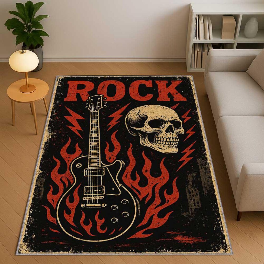 Hard Rock Band Rug, Electric Guitar Carpet, Music Lover Decor, Bar Pub ...