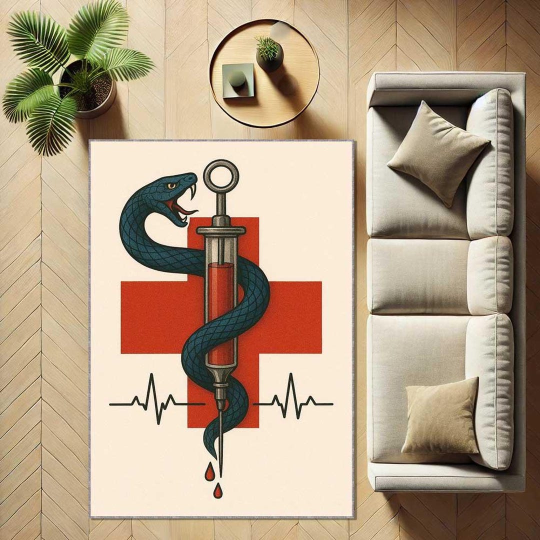 Medical Snake Syringe Rug, Gothic Doctor Decor, Dark Medicine Tattoo ...