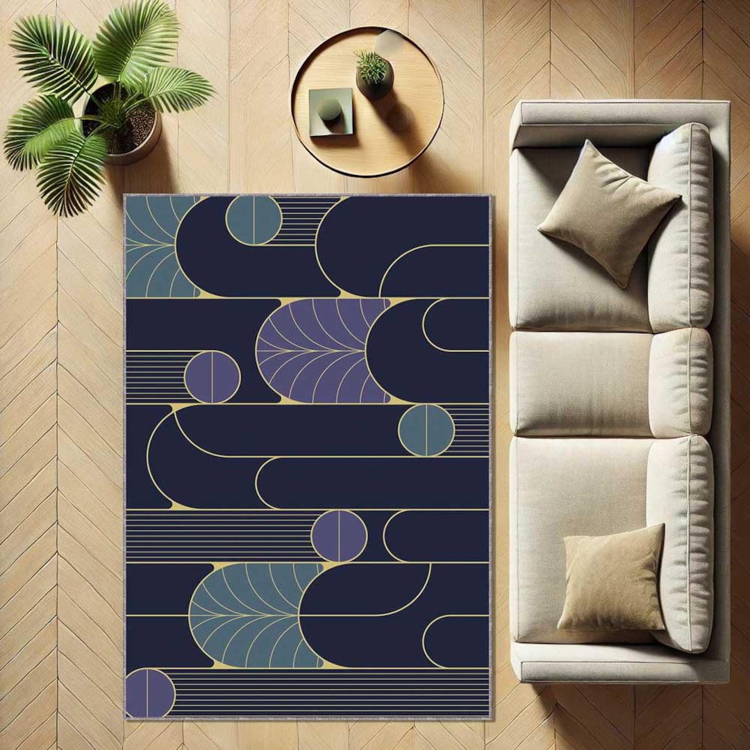 Art Deco Area Rug, Geometric Vintage Washable Rug, Elegant Accent ...