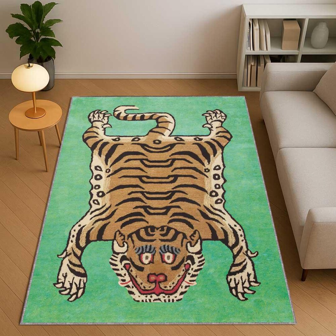 Tibetan Tiger Rug, Retro Maroon Print Carpet, Oriental Boho Accent Rug ...